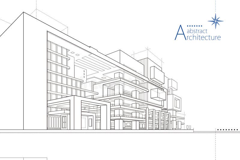 3D Illustration of Abstract Architectural Modern Urban Line Drawing ...
