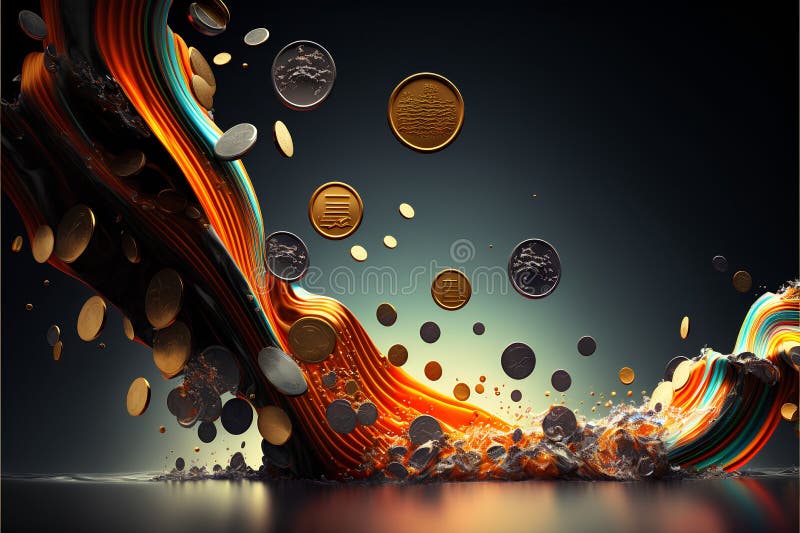 3d Illustration of Abstract Background with Gold Coins Falling and ...