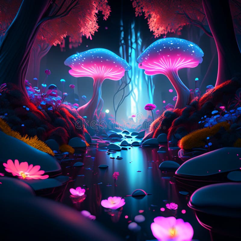 3d Illustration of Abstract Background with Magic Mushrooms in the ...