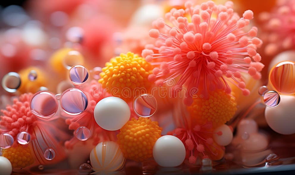 3d Illustration of Abstract Background with Spheres and Flowers. 3d ...