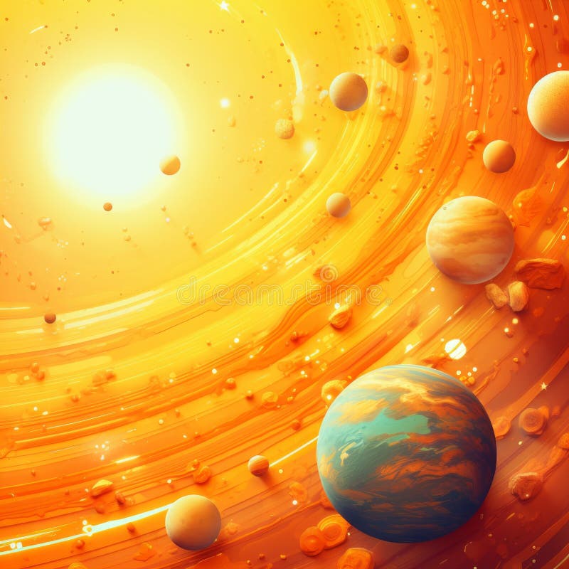 3d Illustration of Abstract Background with the Sun and Planets Stock Illustration ...
