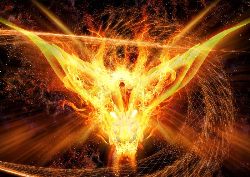 3d Illustration of Abstract Dragon Shape with Burning Flames Stock ...