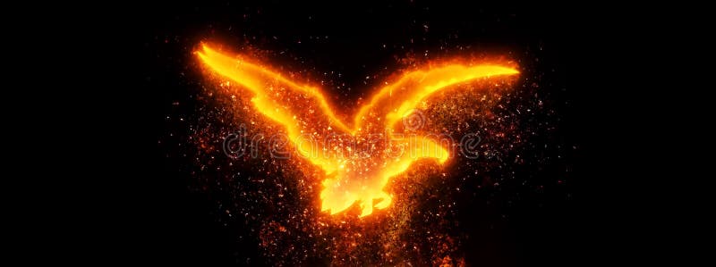 3d Illustration of an Abstract Firebird Flapping Its Wings on a Black ...