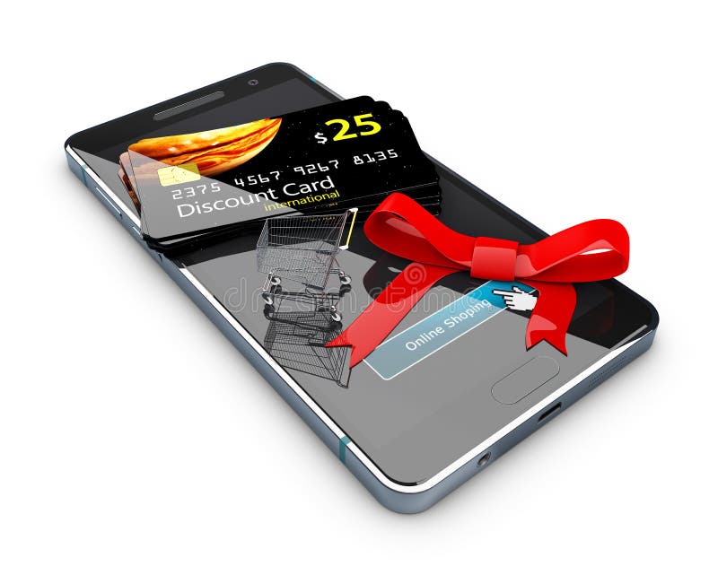 3d Illustration of Abstract Gift Card with Cart on Phone Screen Stock ...
