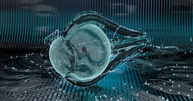 3D Illustration Abstract Low-poly Frame of a Digital Eye with Neon ...