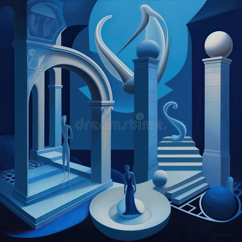 3d Illustration of an Abstract Scene with a Man Standing in Front of ...