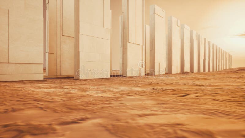 Geometric Shape Column with Gray Concrete Floor on Moon Ground. Stock ...