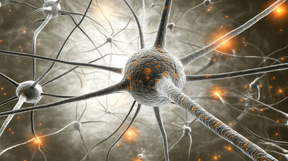 3D Illustration of Active Neuron Connection Network, Synapse ...