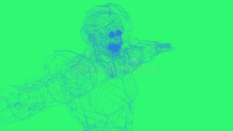 Advanced Wireframe Bionic Robot on Green Background Stock Illustration ...