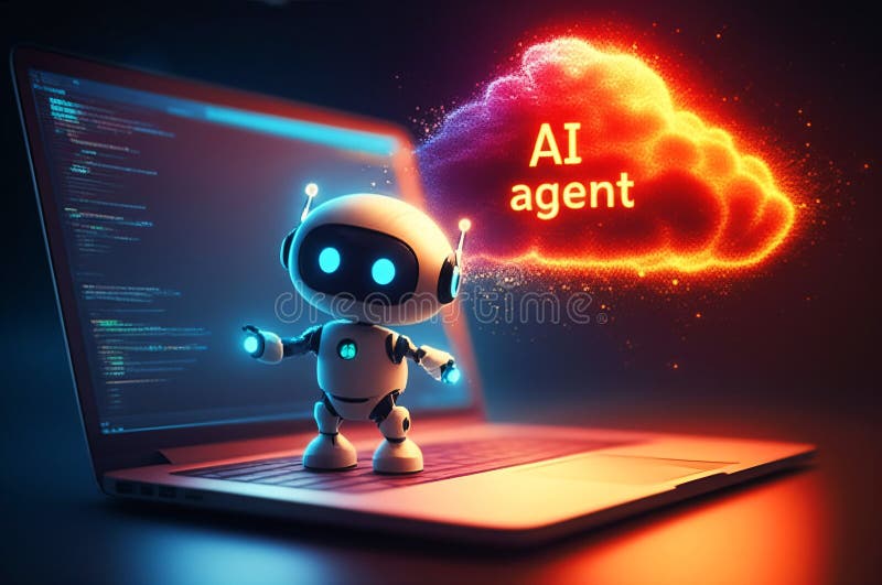 3D Illustration, AI Agent Robot in Cloud Stock Illustration ...