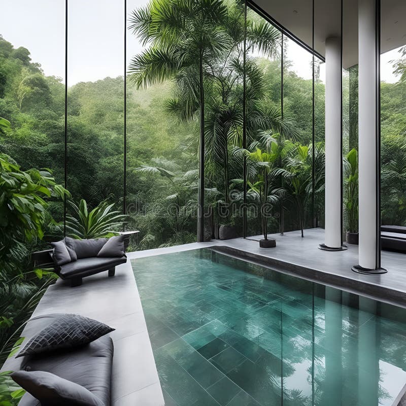 Ai Generated a Serene Swimming Pool Nestled among Verdant Trees Stock ...