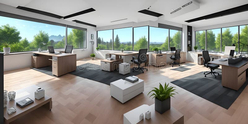 Ai Generated a Bright and Spacious Office with Multiple Workstations ...