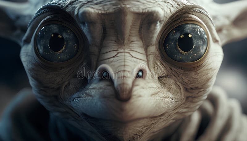 3d Illustration of an Alien with Big Eyes, Close-up Stock Illustration ...