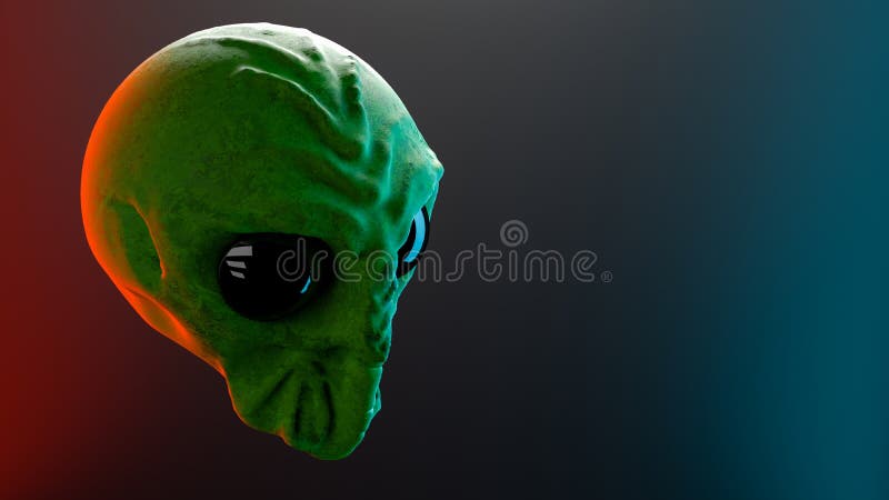 3D Illustration of Alien Head in the Air on a Dark Background Stock ...