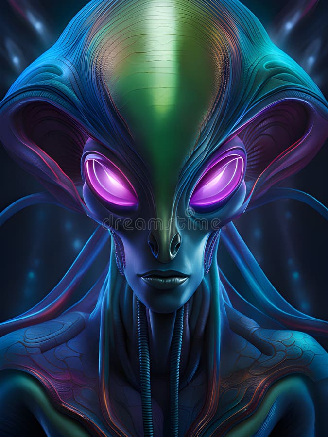 3d Illustration with Alien Head Stock Illustration - Illustration of ...