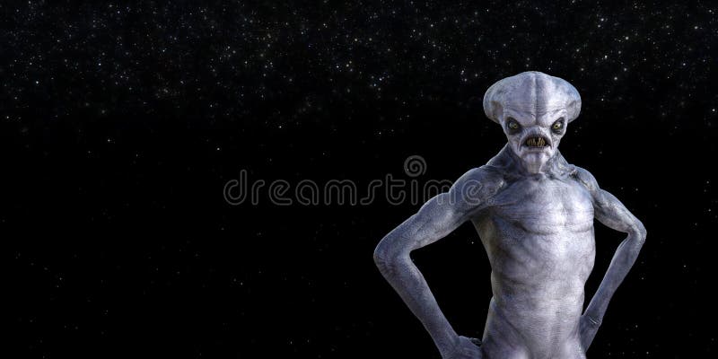 Illustration of an Alien with Long Sharp Teeth and Hands on Hips in the ...