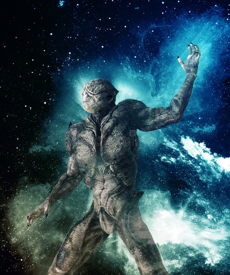 Alien Monster On Space Background 3d Illustration Stock Illustration ...