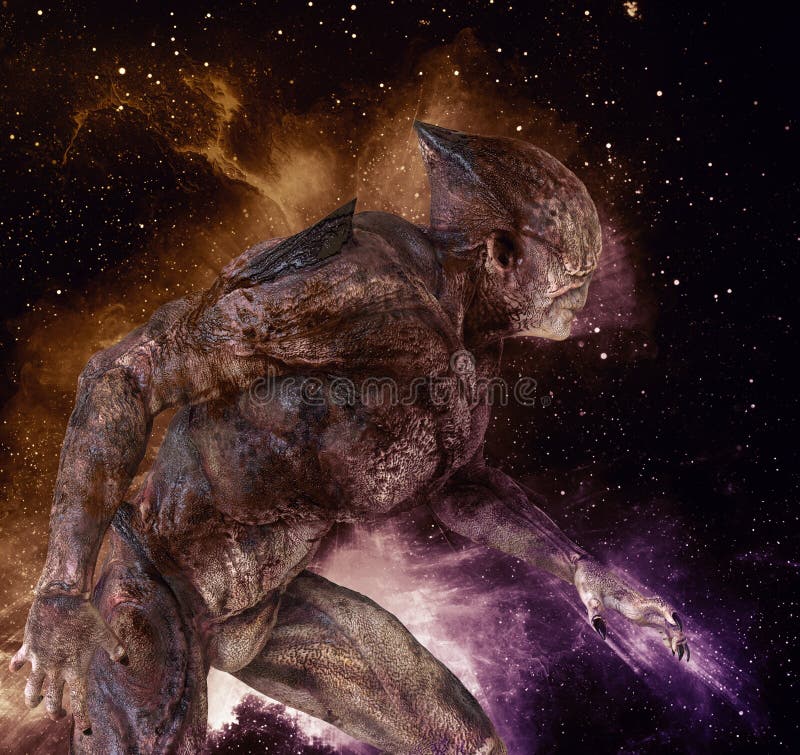 Alien Monster on Space Background 3d Illustration Stock Illustration ...