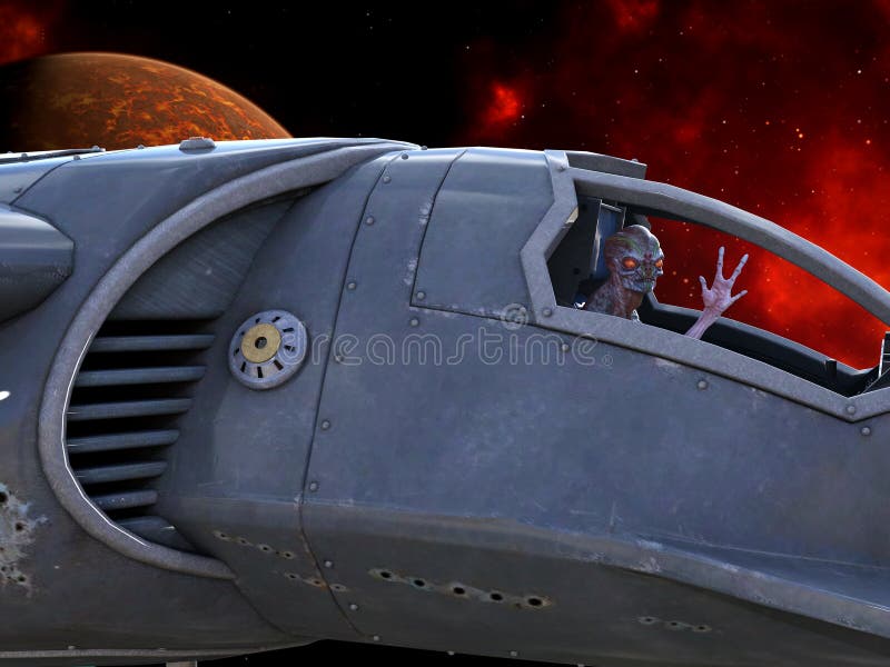 Illustration of an Alien Piloting a Spaceship while Waving and Smiling ...
