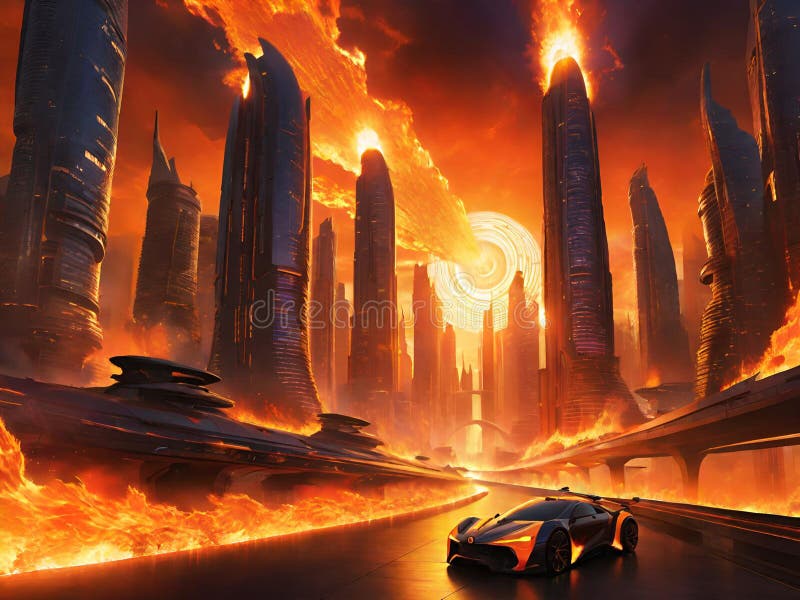 3d Illustration - Alien Sci - Fi City , Danger Town Stock Illustration ...