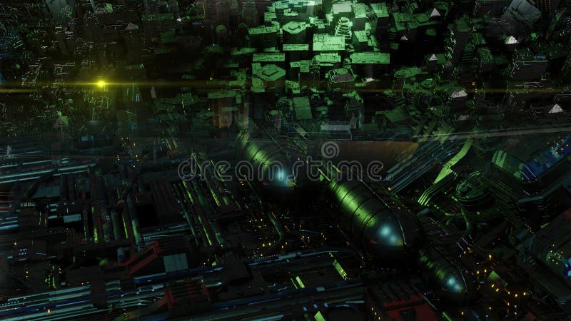 Alien Sci-fi City with Optical Flares Stock Illustration - Illustration ...