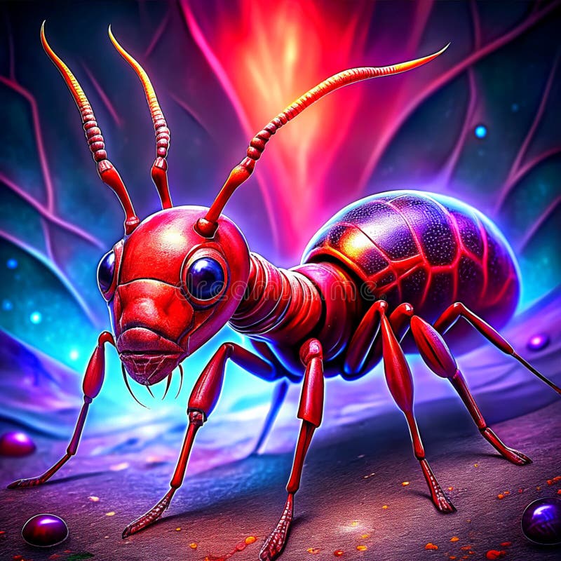 Illustration of Ant on Blue Background with Stars and Bokeh Generative ...