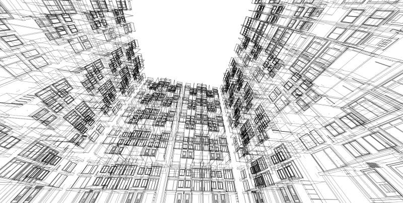 3D Illustration Architecture Building Perspective Lines Stock ...