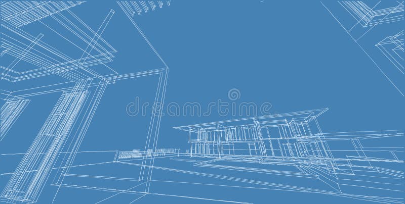 3D Illustration Architecture Building Perspective Lines Stock ...