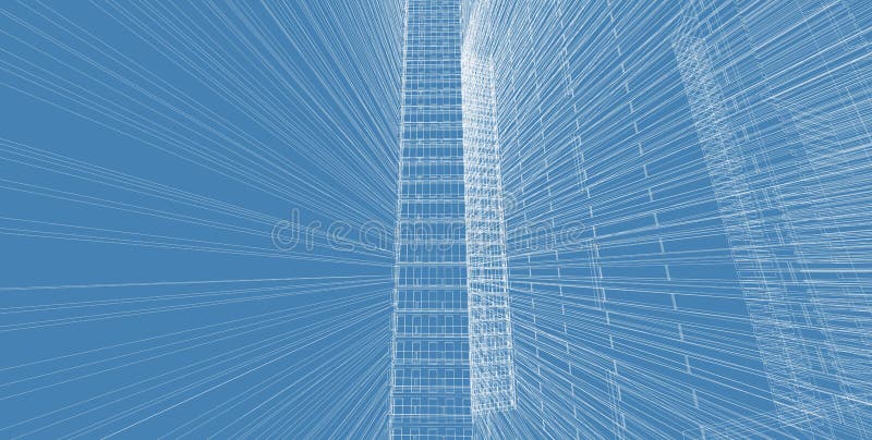 3D Illustration Architecture Building Perspective Lines Stock ...