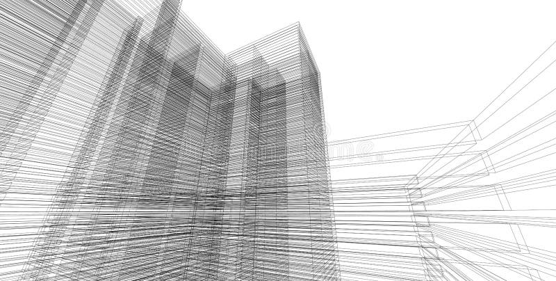 3D Illustration Architecture Building Perspective Lines Stock ...