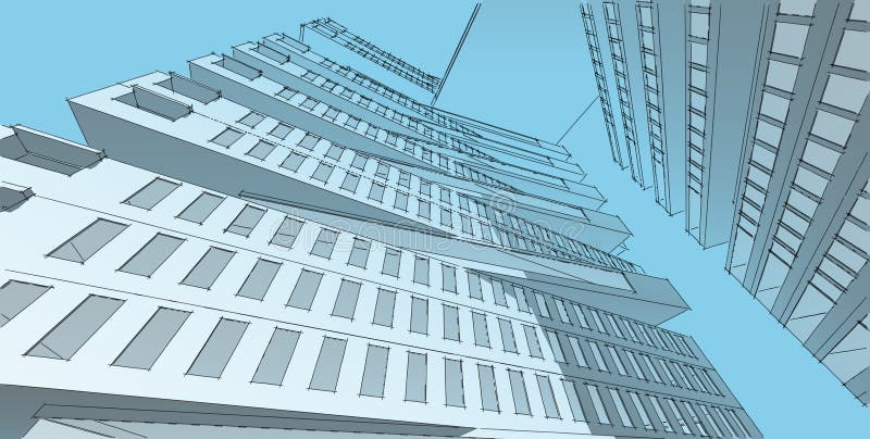 3D Illustration Architecture Building Perspective Lines Stock ...