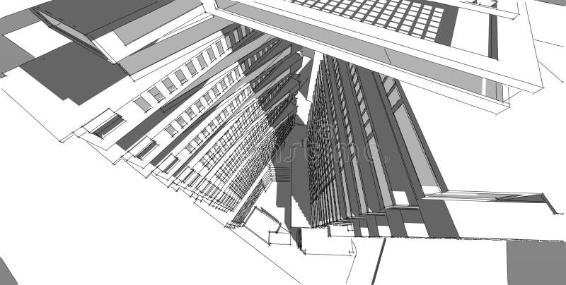 3D Illustration Architecture Building Perspective Lines Stock ...