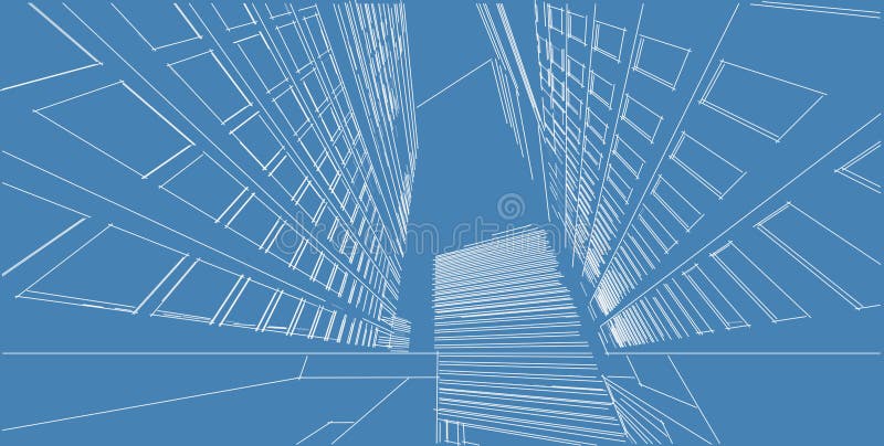 3D Illustration Architecture Building Perspective Lines Stock ...