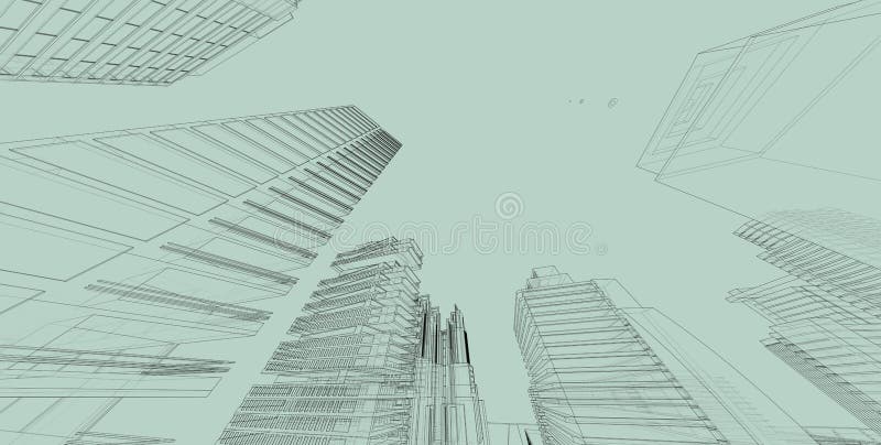 3D Illustration Architecture Building Perspective Lines Stock ...