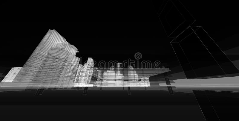 3D Illustration Architecture Building Perspective Lines Stock ...