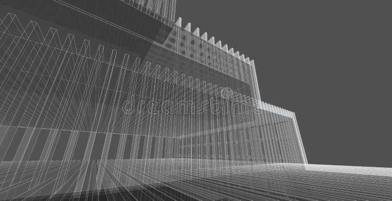 3D Illustration Architecture Building Perspective Lines Stock ...