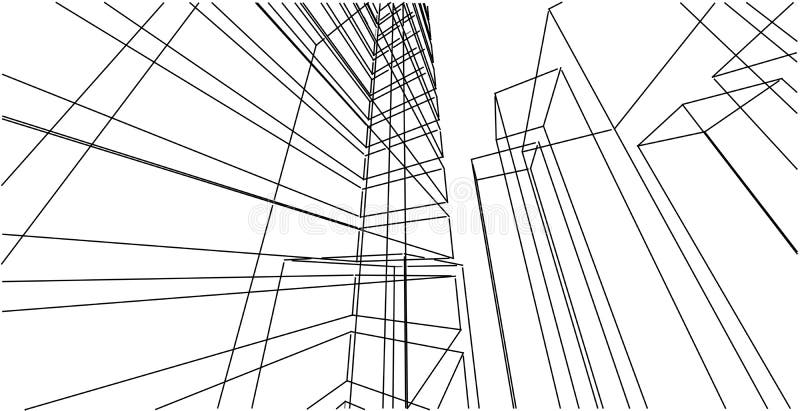 3D Illustration Architecture Building Perspective Lines Stock ...