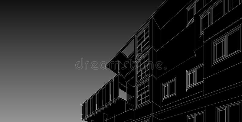 3D Illustration Architecture Building Perspective Lines Stock ...