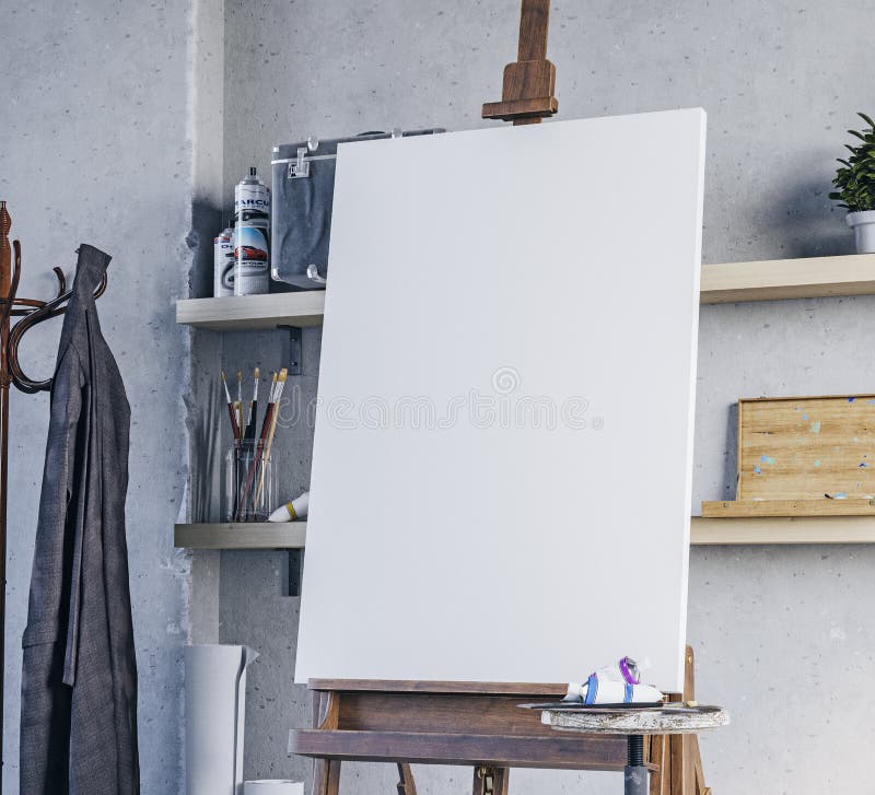 3d Illustration. Art Workshop Mockup. Editorial Photography ...