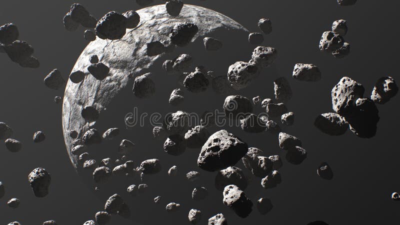 Asteroids Floating through Space with Planet Stock Illustration ...