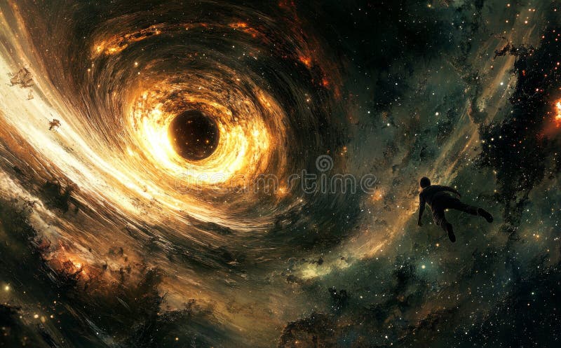 3D Illustration of Astronaut Falling into Black Hole. 5K Realistic ...