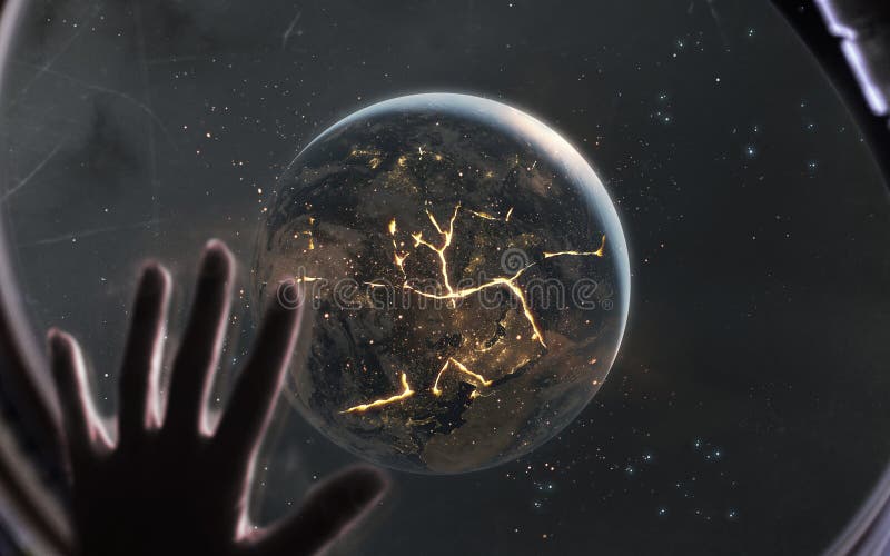 3D Illustration of Astronaut Looking at Burning Earth Planet Stock ...