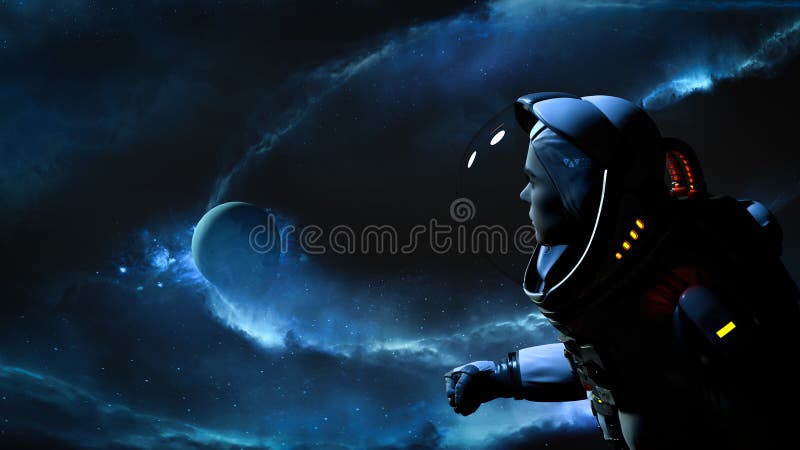 3d Illustration Render. Astronaut in Outer Space Over the Planet Earth ...
