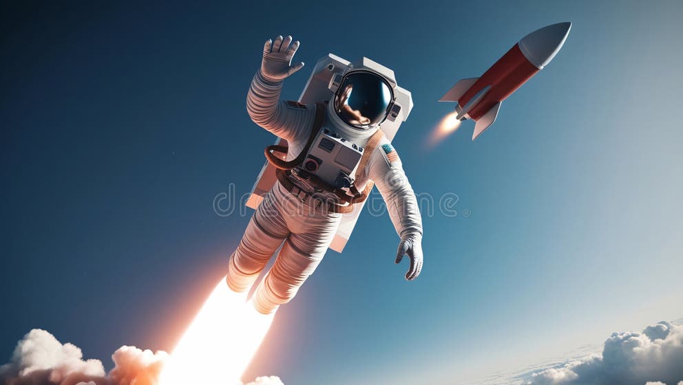 3d Illustration of Astronaut Riding a Rocket Stock Illustration ...