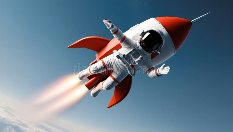 3d Illustration of Astronaut Riding a Rocket Stock Illustration ...