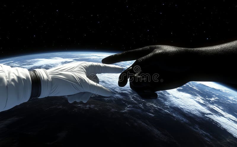 This is a 3D Illustration of Astronauts Touching Hands. it is a 5K ...