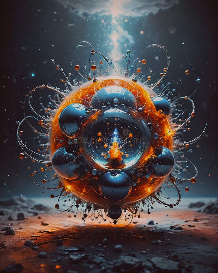 A Digital Painting of a Atom with a Blue Background. Stock Illustration ...