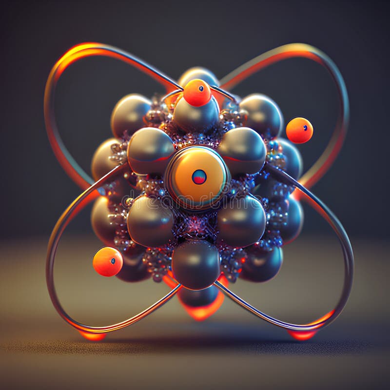 3d Illustration of Atom with Nucleus and Electrons on Dark Background ...