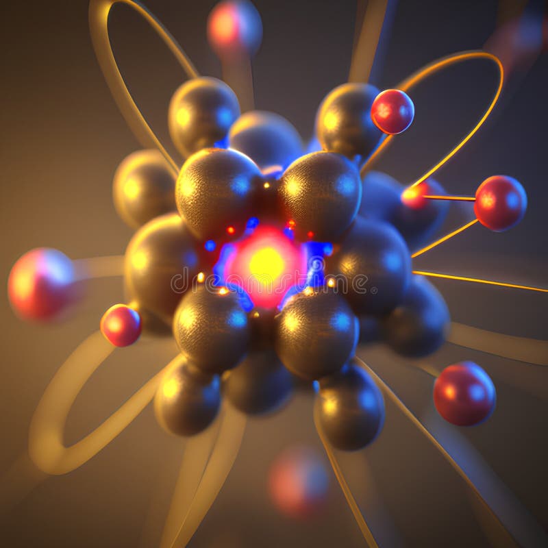 3d Illustration of Atom Over Blue Background with Orange and Red ...