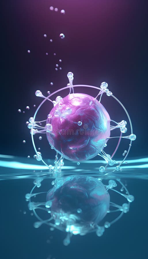 3d Illustration of Atom in Water. Abstract Background with Molecules ...